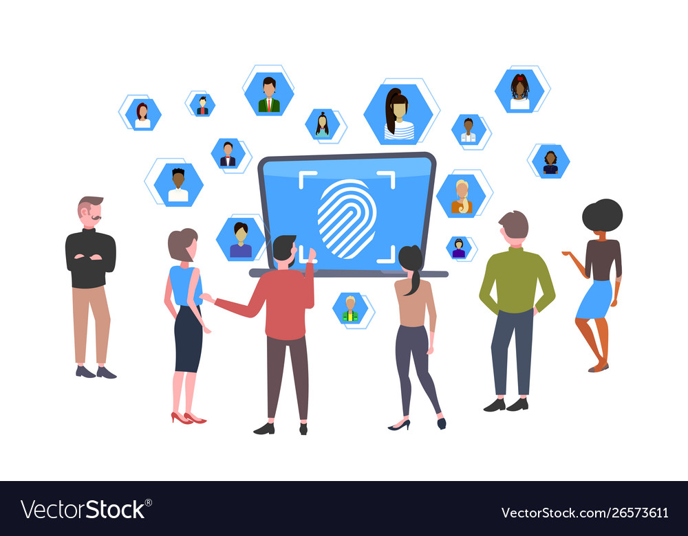 Businesspeople looking at laptop screen Royalty Free Vector