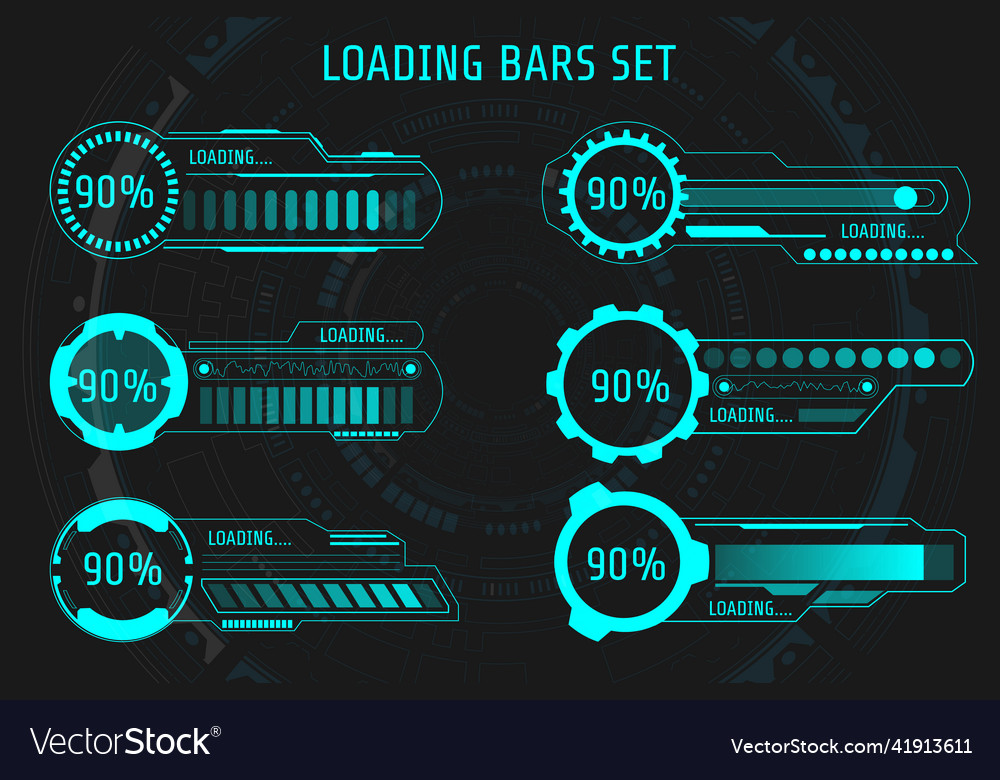 Hud futuristic element loading bars set Royalty Free Vector