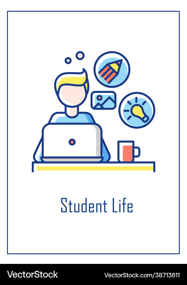 Student life greeting card with color icon element