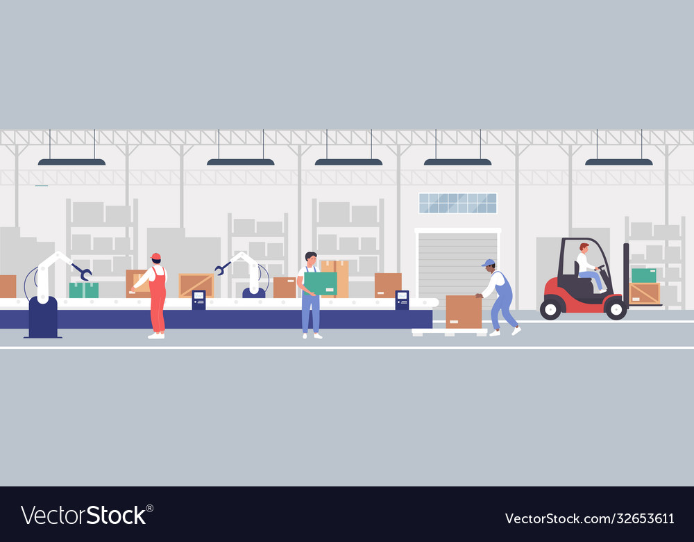 Warehouse packaging process automation Royalty Free Vector