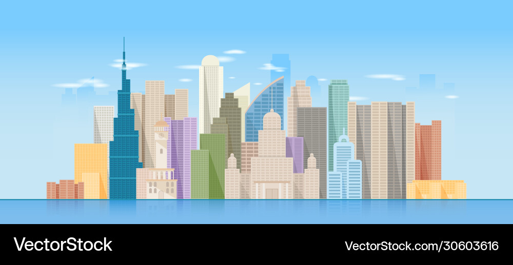 City skyscraper with blue and bright sky Vector Image