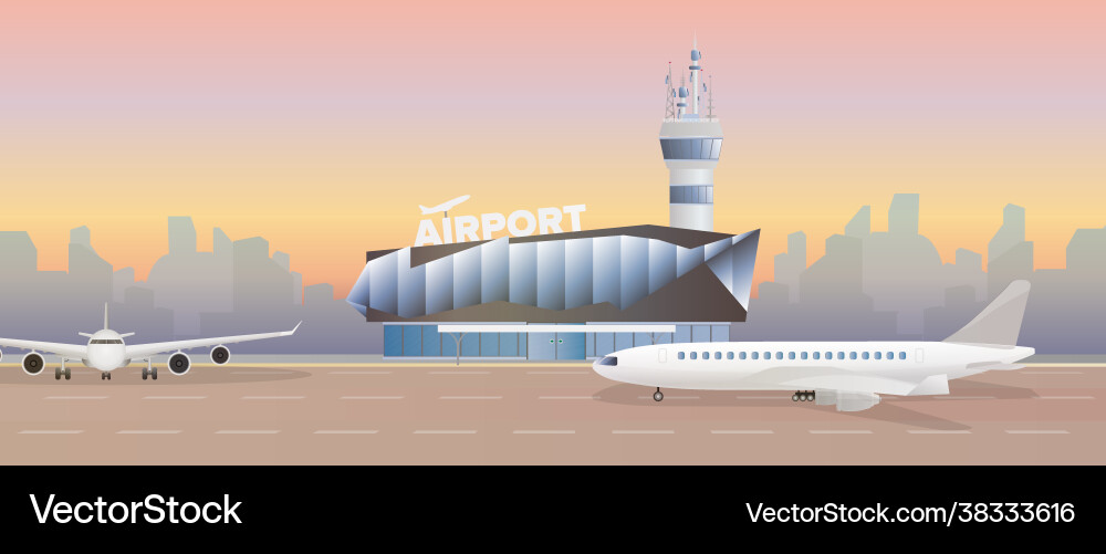 Modern airport runway airplane on runway Vector Image