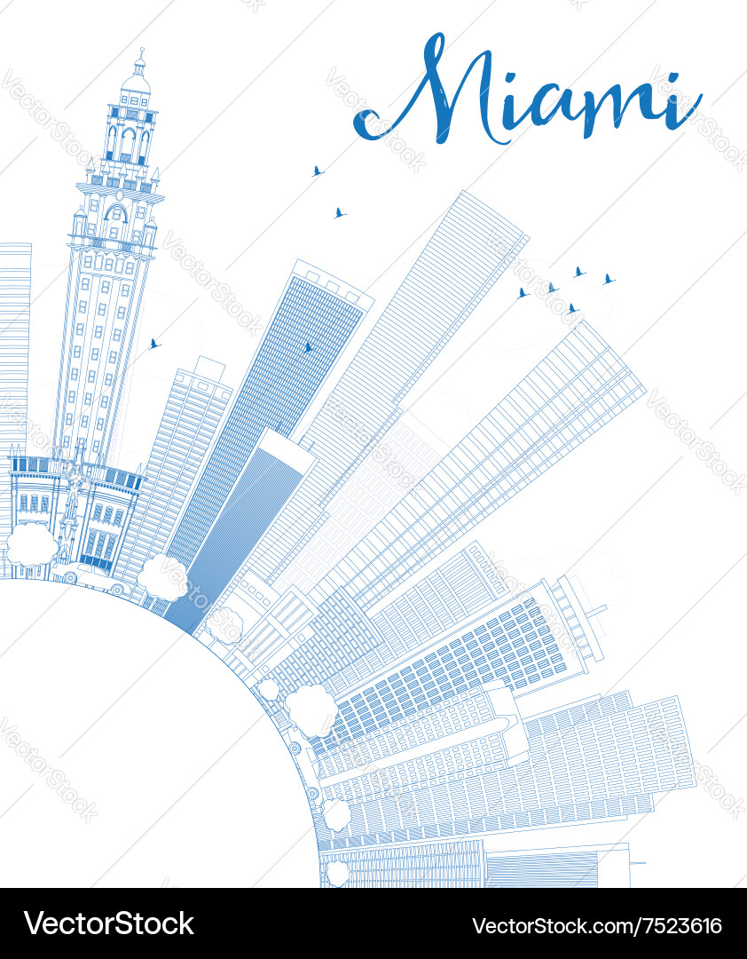 Outline miami skyline with blue buildings Vector Image