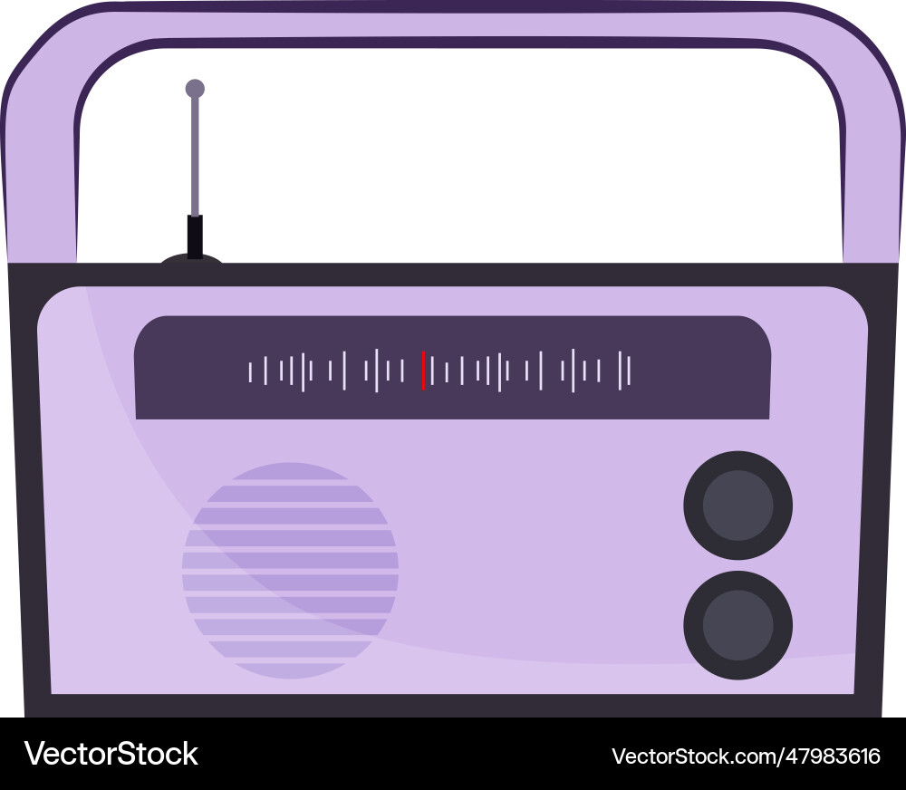 Portable radio set violet retro receiver Vector Image