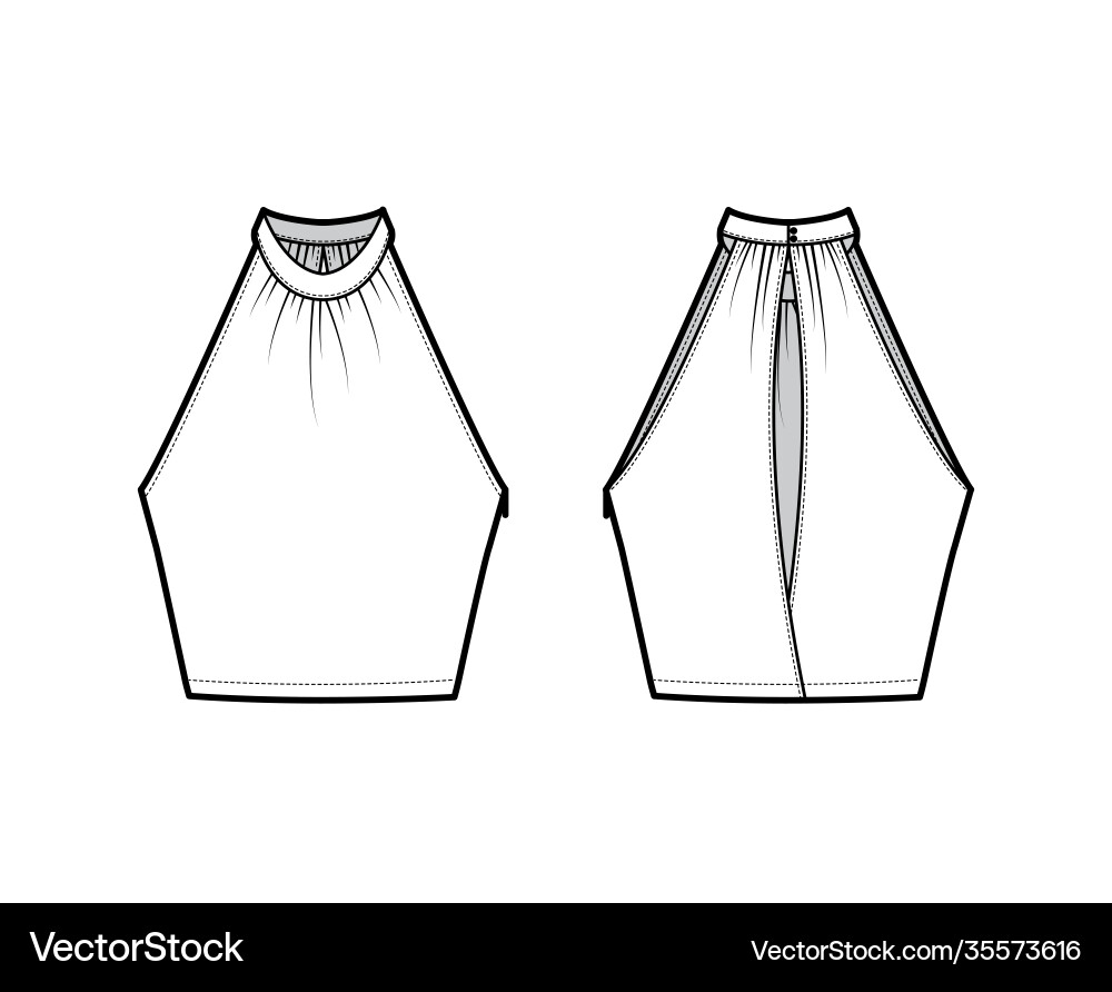 Top crop banded high neck halter tank technical Vector Image