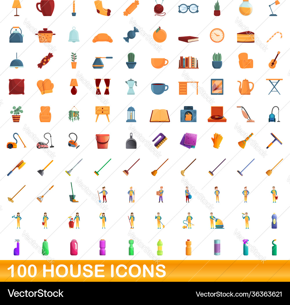 100 house icons set cartoon style Royalty Free Vector Image