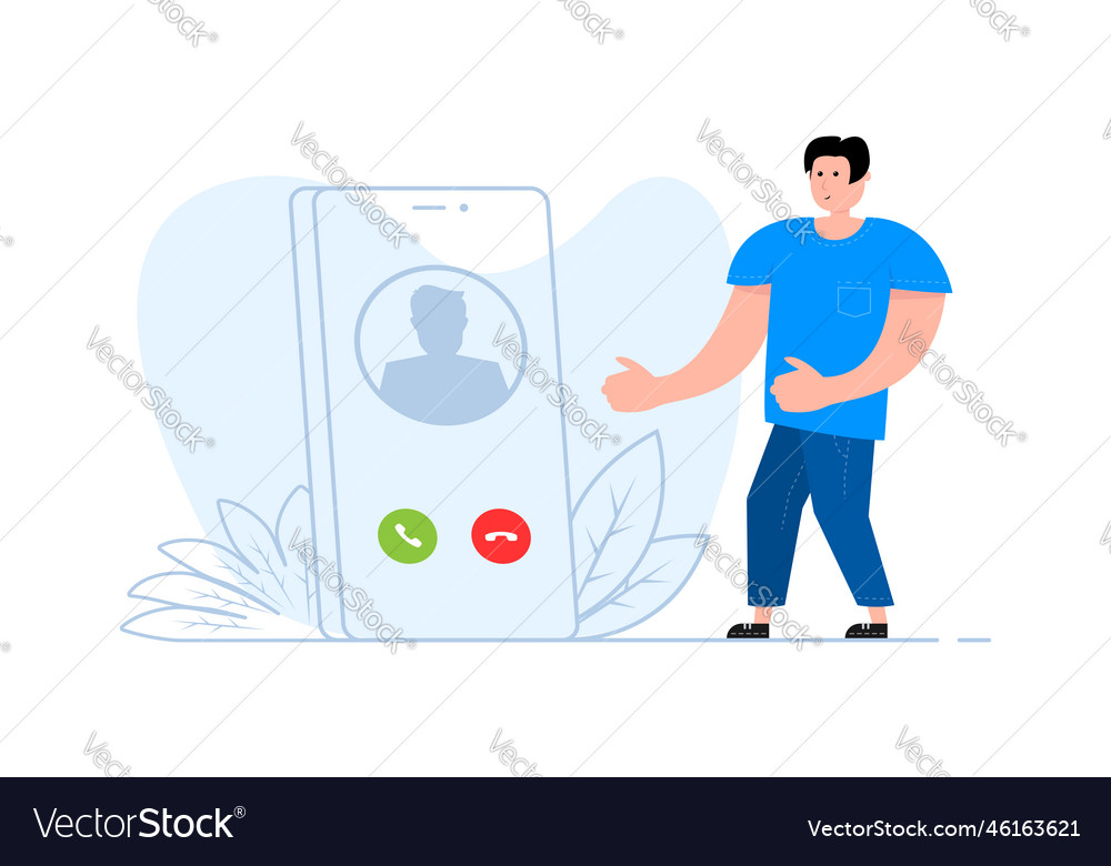 A man stands near the smartphone on the screen Vector Image