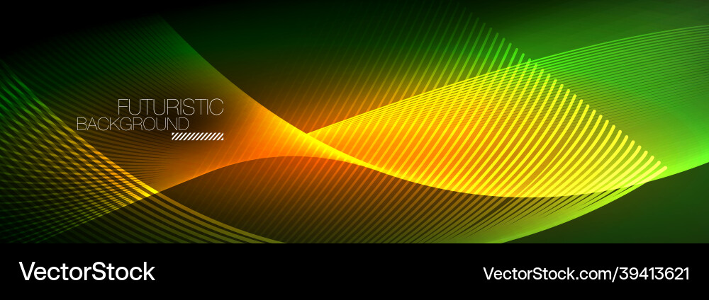 Abstract neon glowing light in the dark with waves