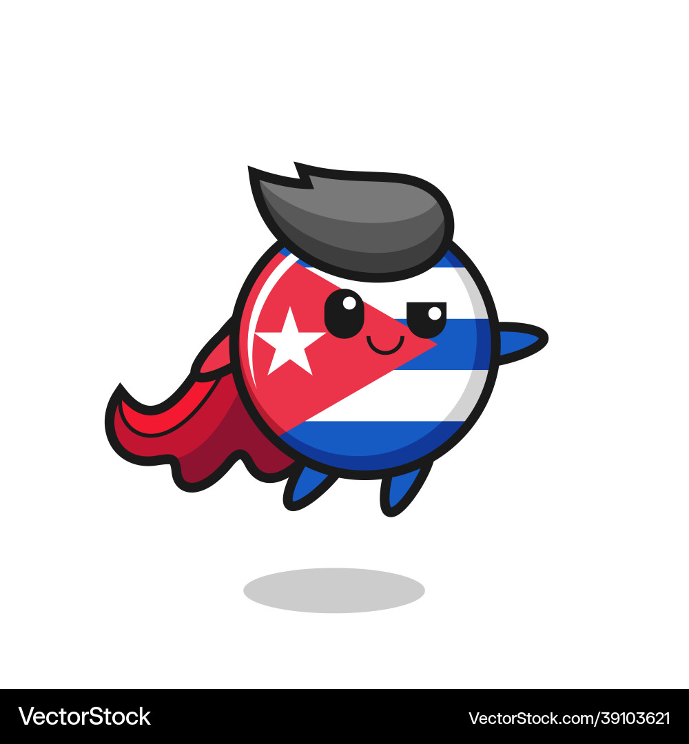 Cute cuba flag badge superhero character is flying