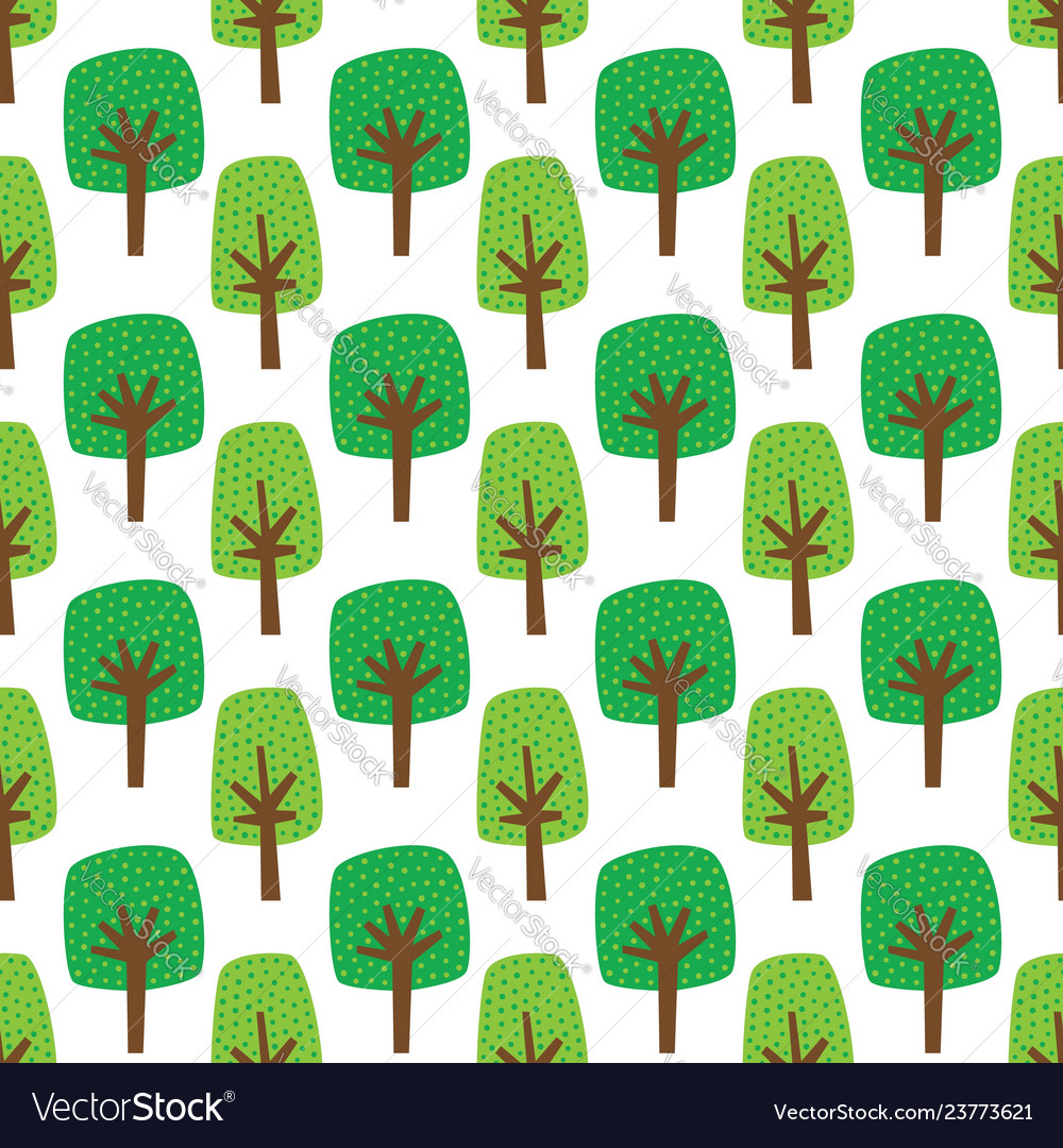 Green cartoon trees seamless pattern Royalty Free Vector