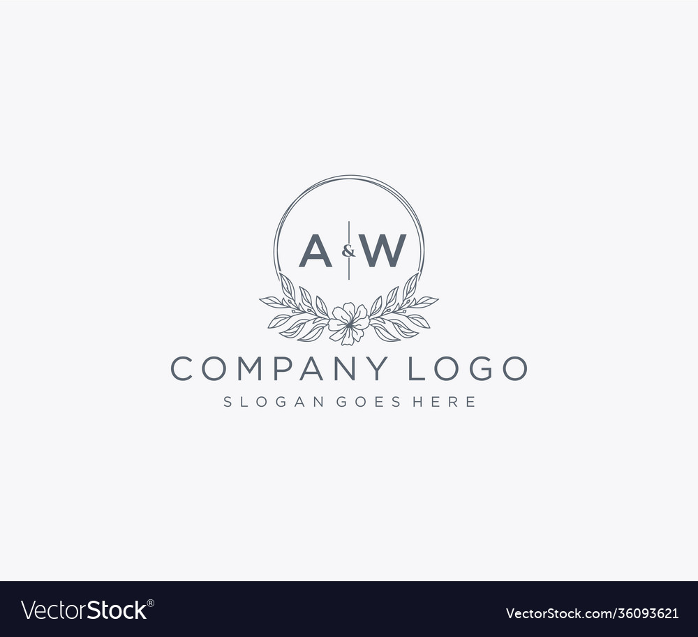 Initial aw letters floral frames unique Royalty Free Vector