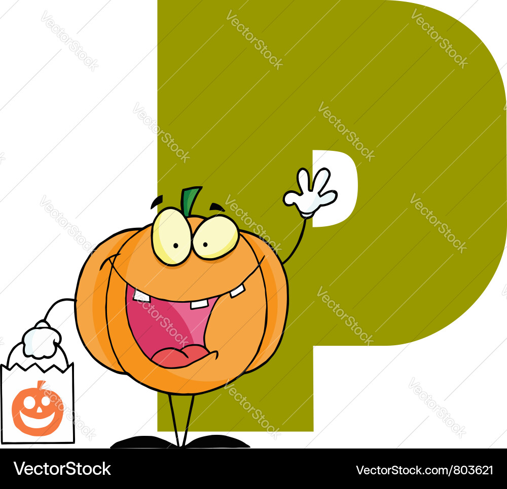 Letter p with a pumpkin Royalty Free Vector Image