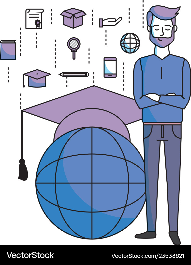 Man with globe Royalty Free Vector Image - VectorStock