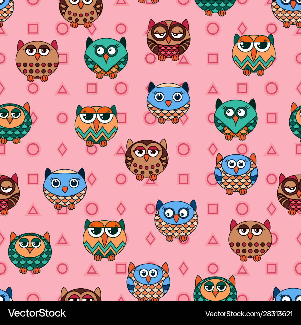 Seamless texture with cartoon funny owls Vector Image