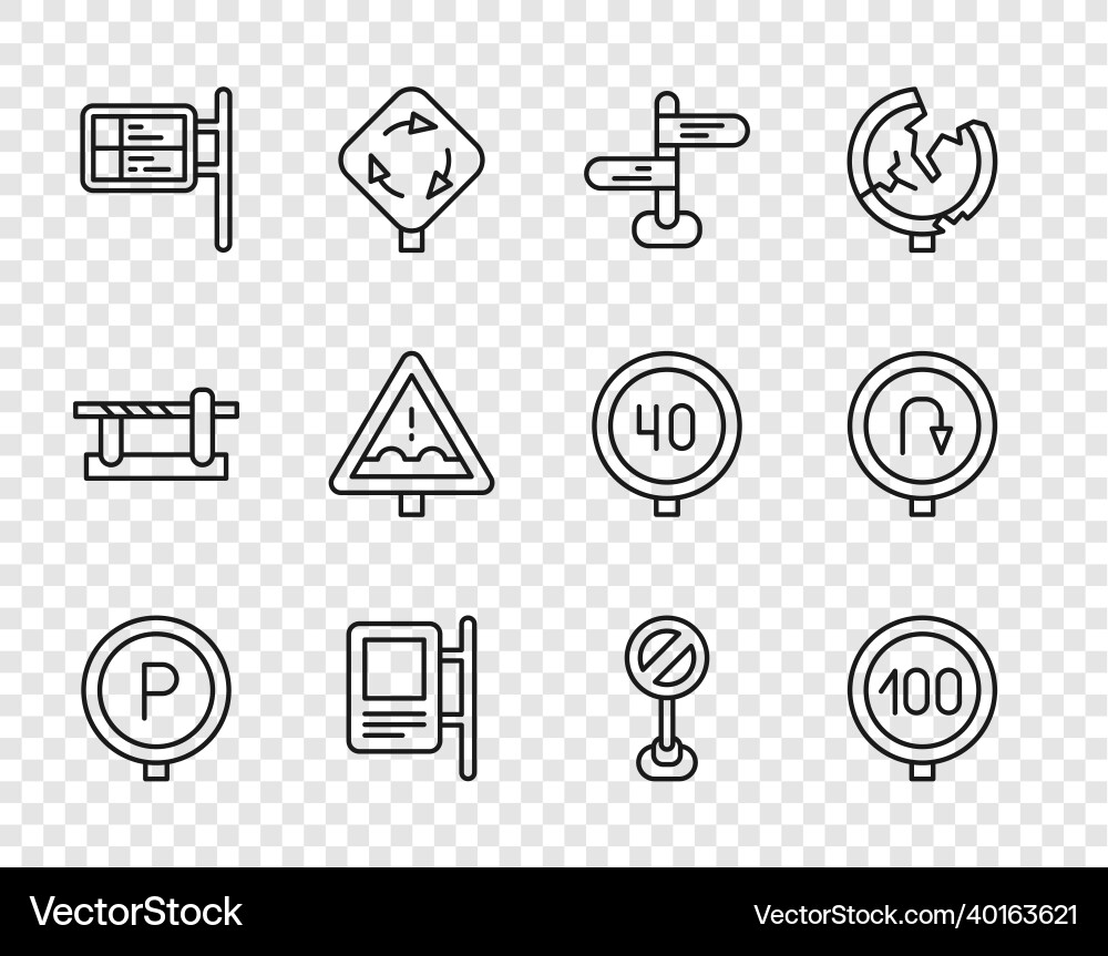 Set line parking speed limit traffic road sign Vector Image