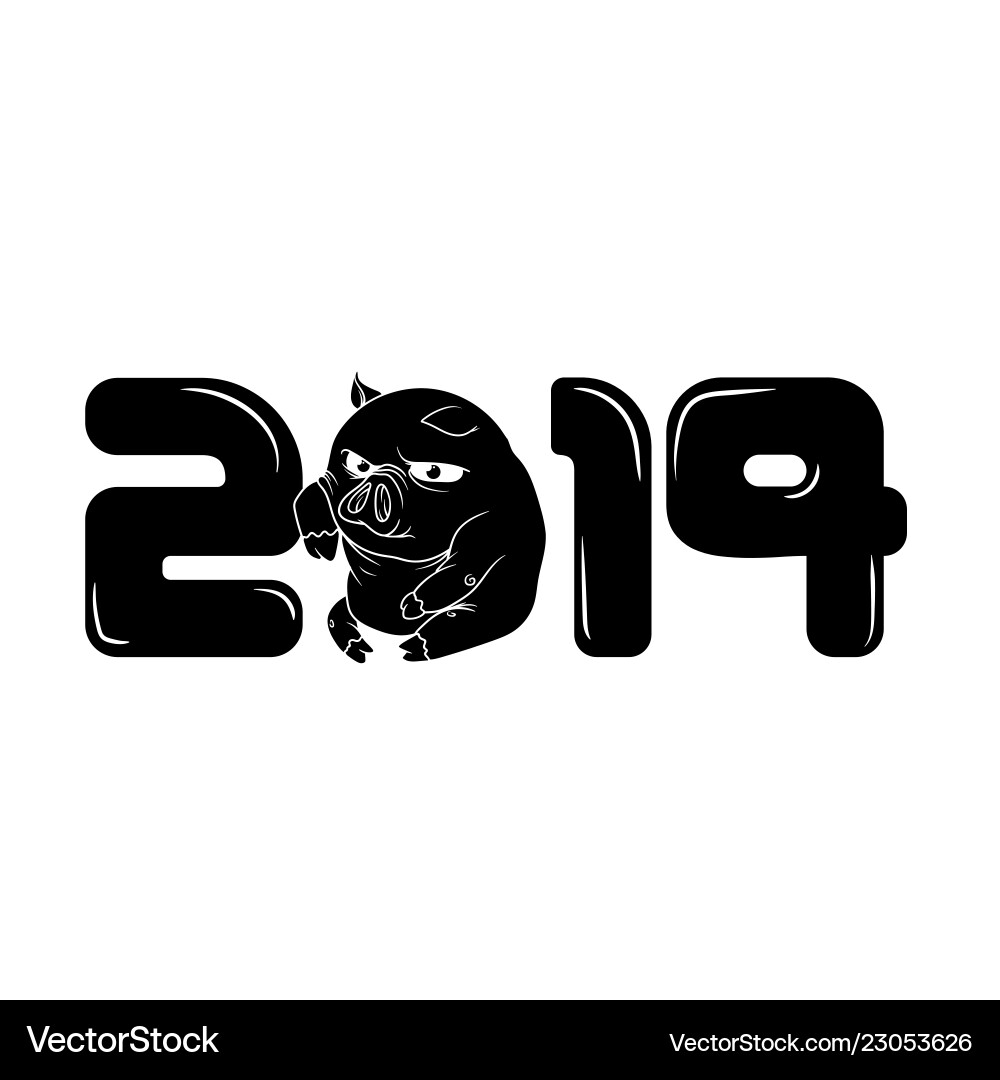 Black 2019 sign with a little pig for zero Vector Image