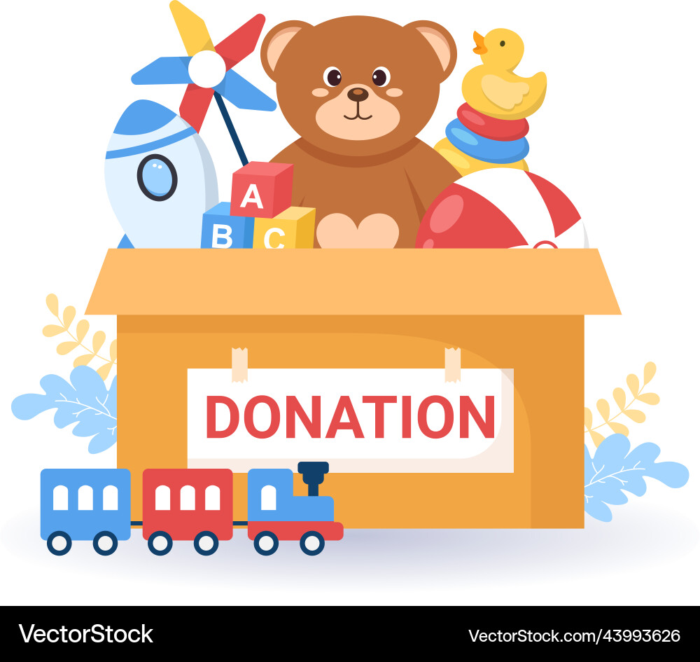 Cardboard donation box containing toys Royalty Free Vector