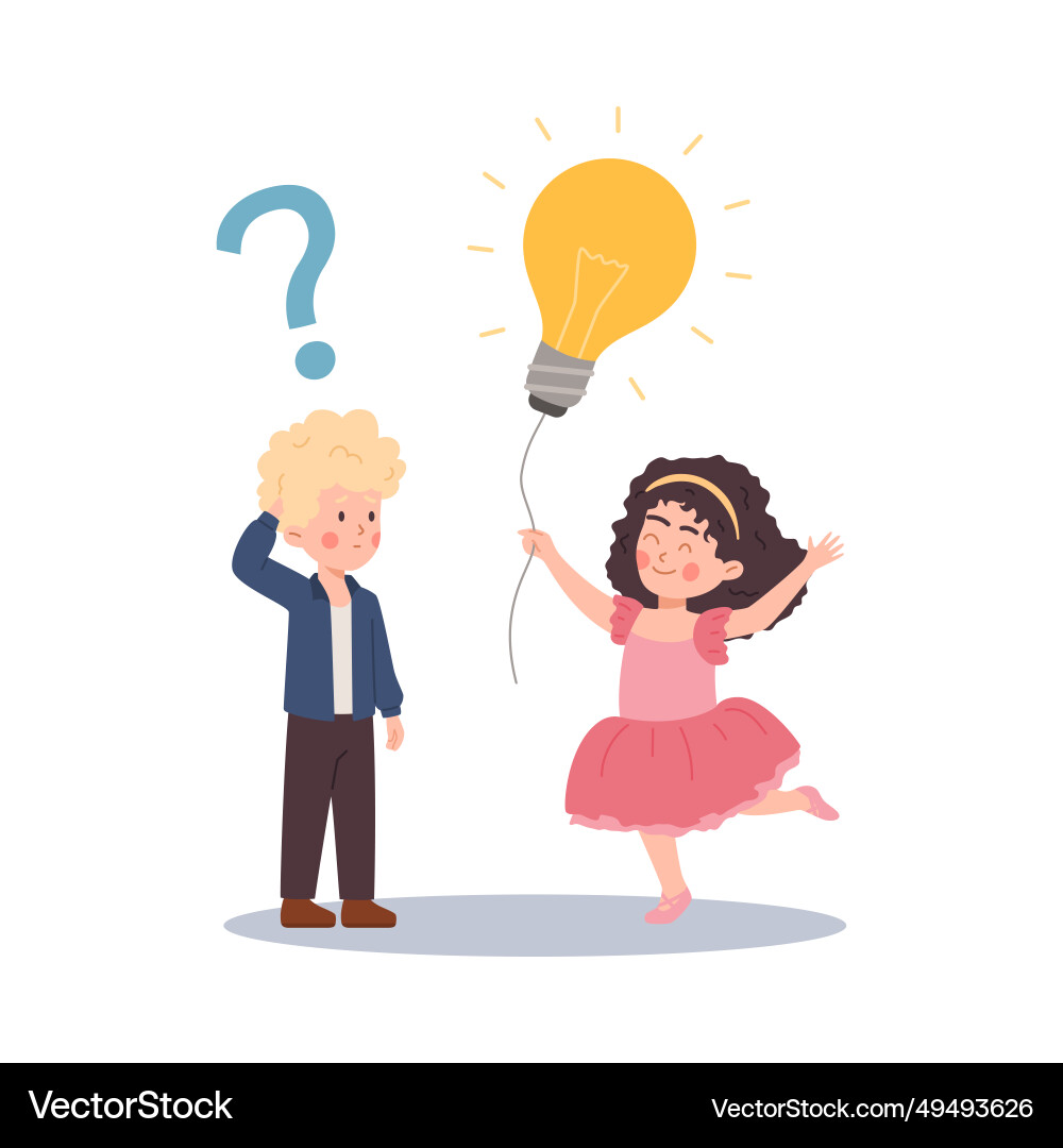 Child boy has a question and girl smart Royalty Free Vector
