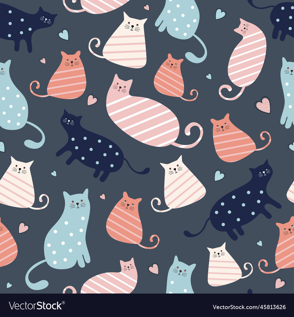 Cute Cat Seamless Pattern With Colorful Nursery Vector Image