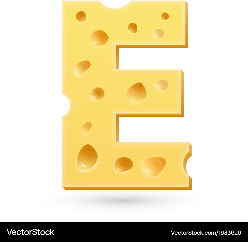 E cheese letter Symbol isolated on white Vector Image