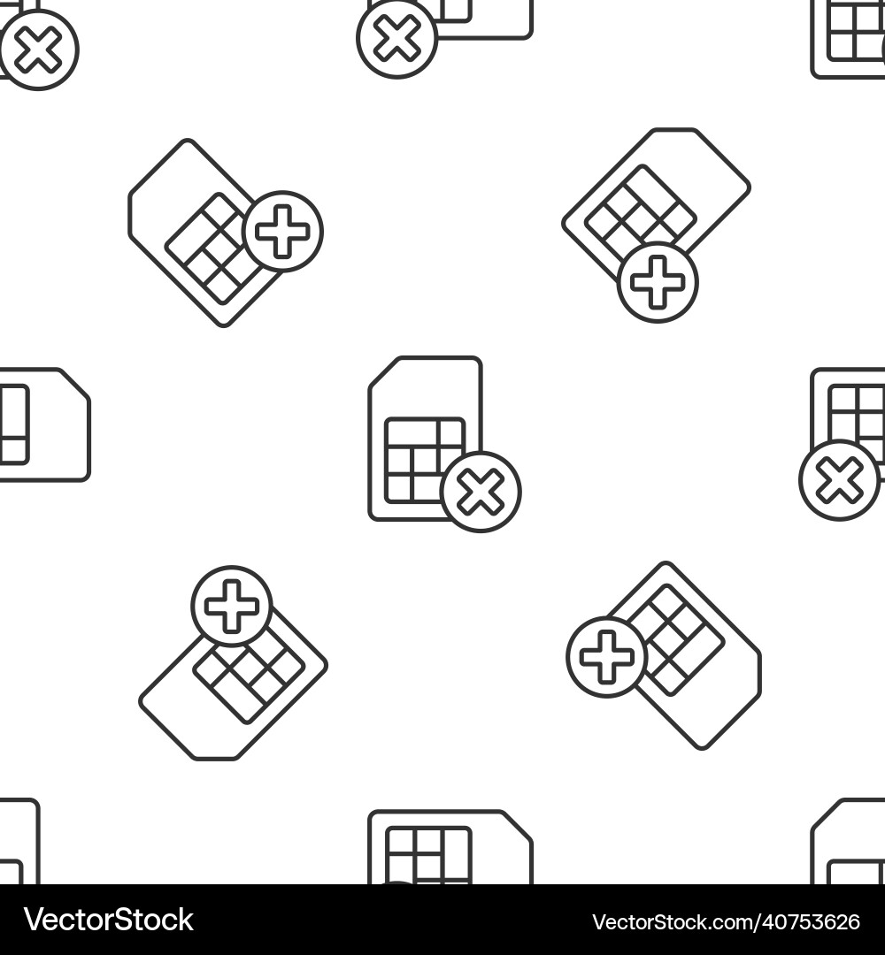 Grey line sim card rejected icon isolated seamless