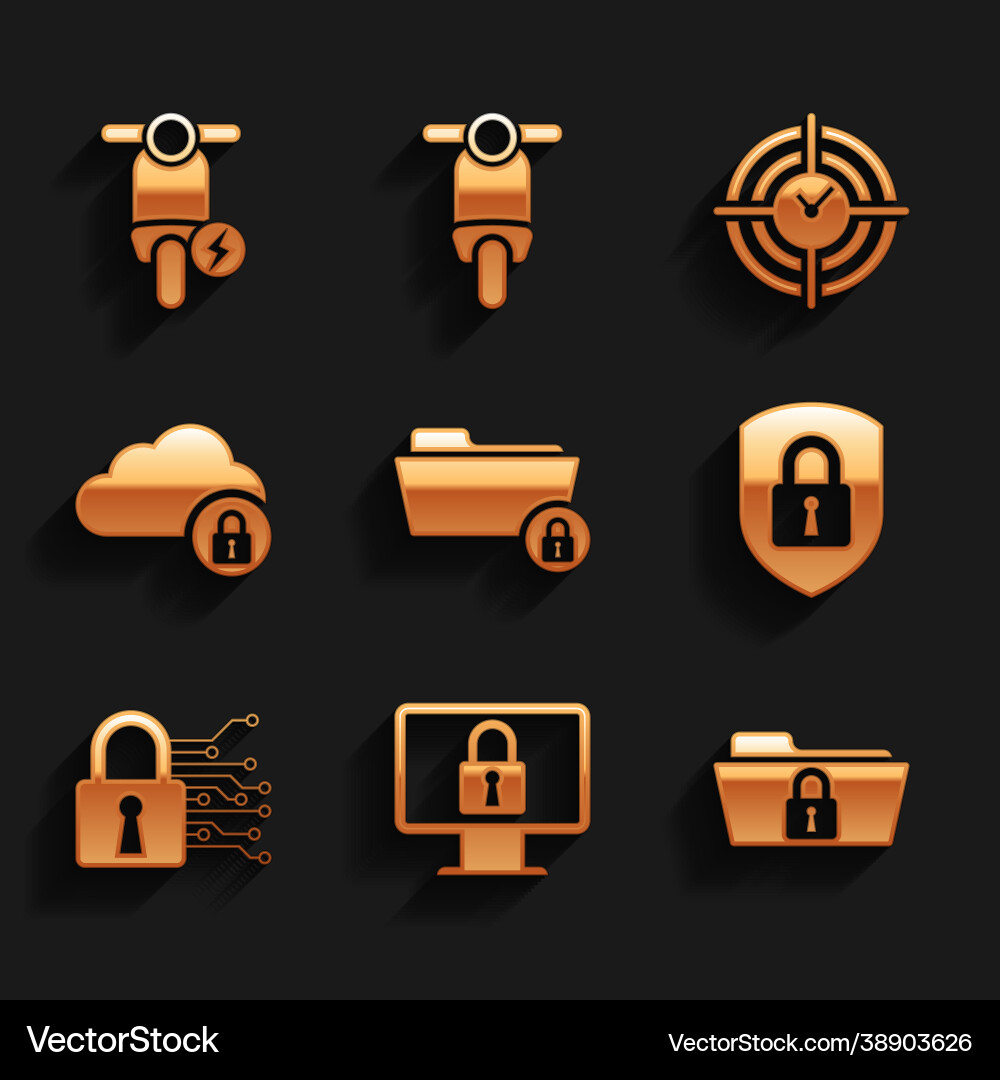 Set folder and lock lock on monitor shield Vector Image
