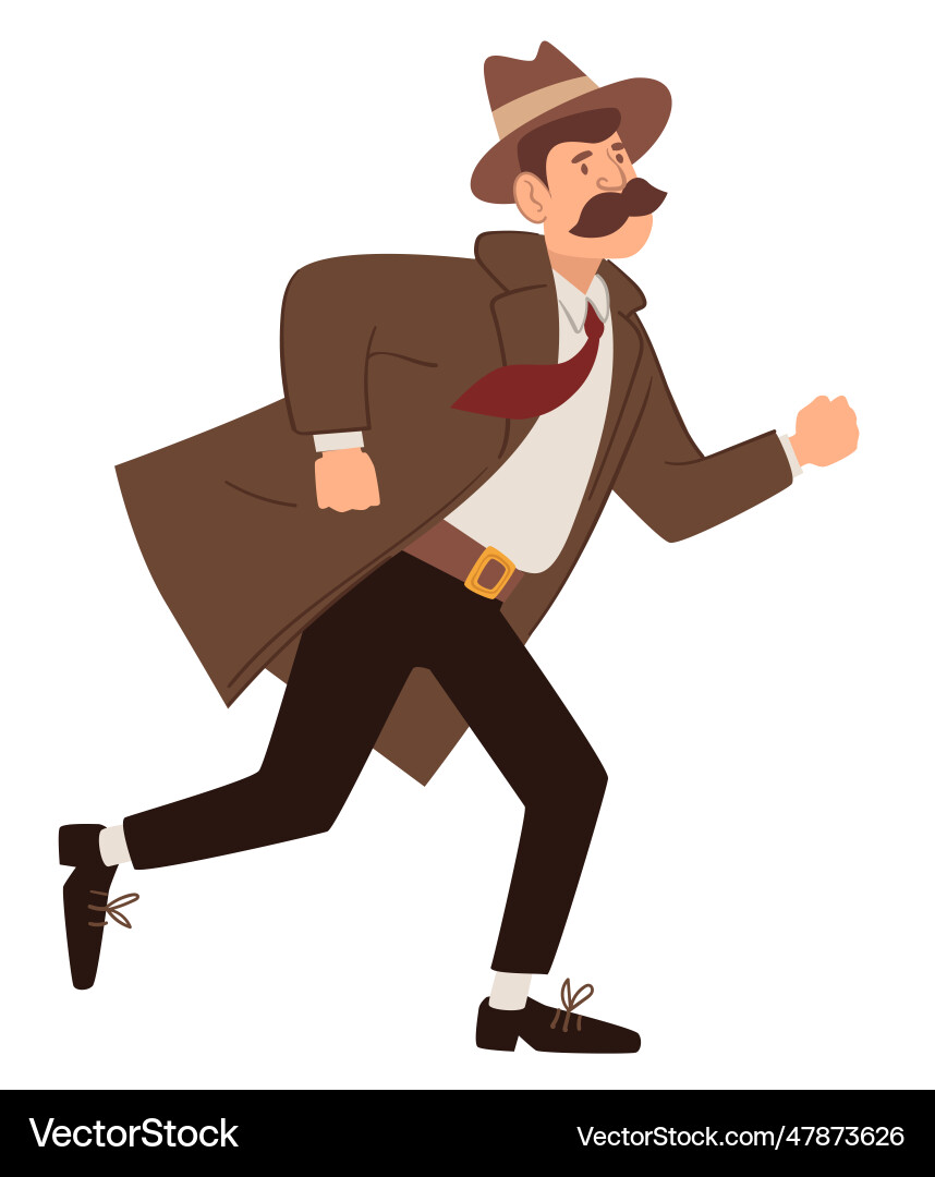 Vintage detective from past running man Royalty Free Vector