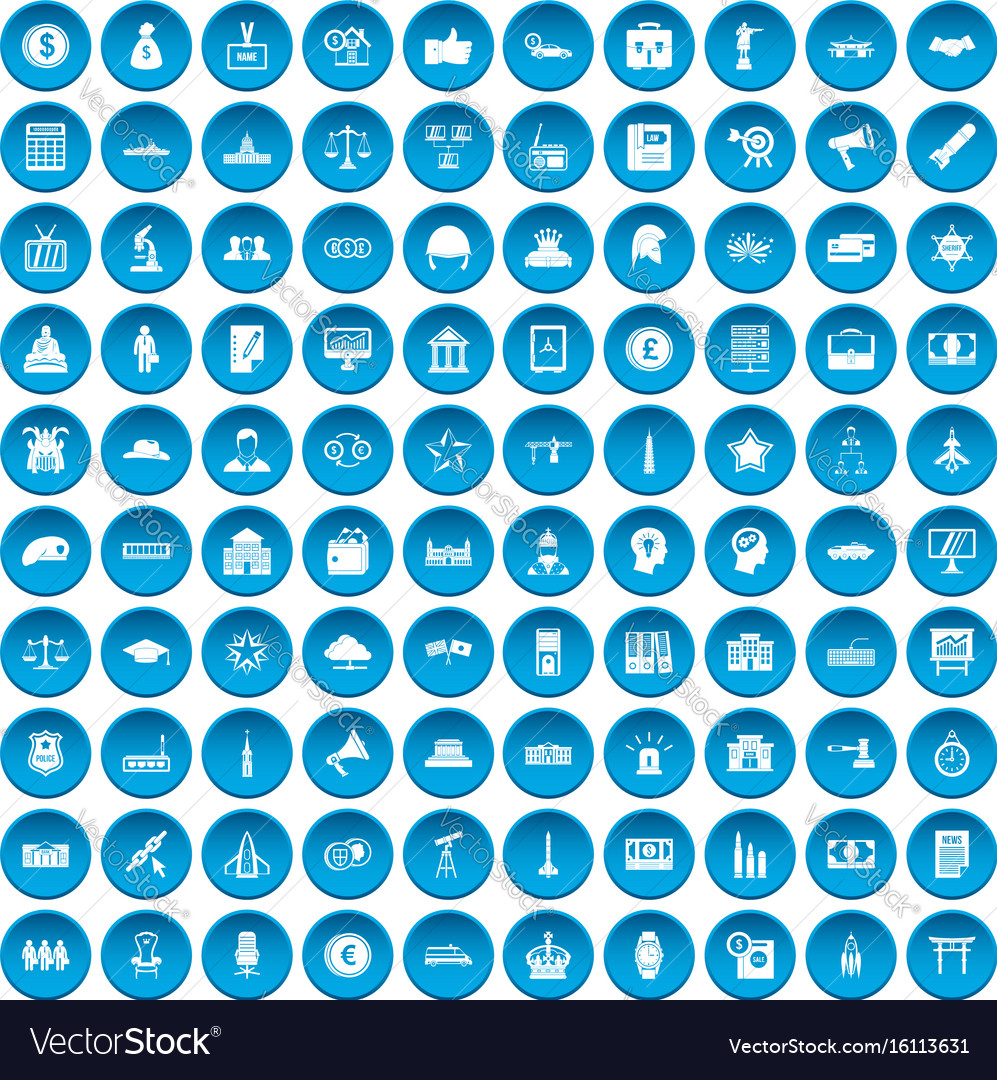 100 government icons set blue Royalty Free Vector Image