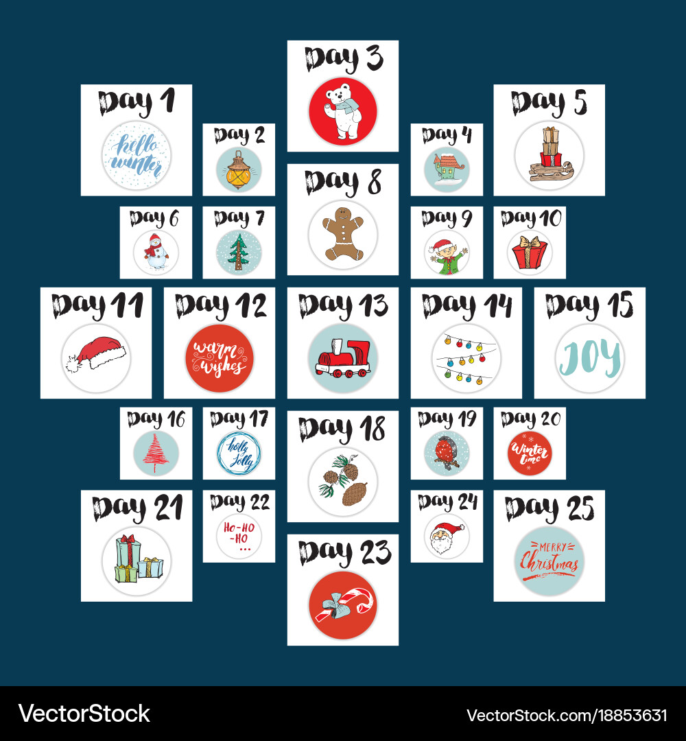 Christmas advent calendar hand drawn elements Vector Image