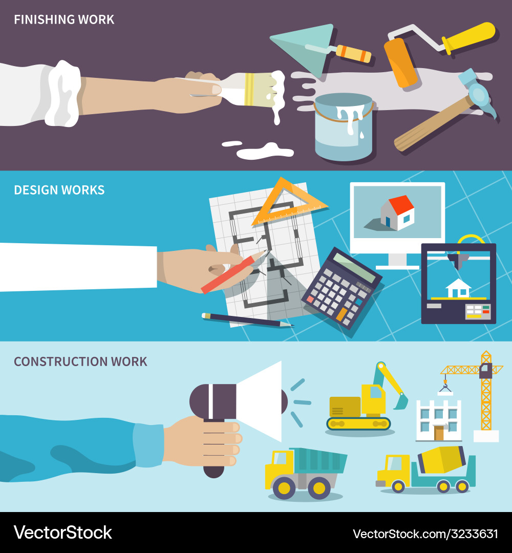 Construction design flat banner set Royalty Free Vector