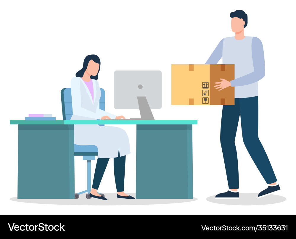 Delivering parcels to receiver doctor at work Vector Image