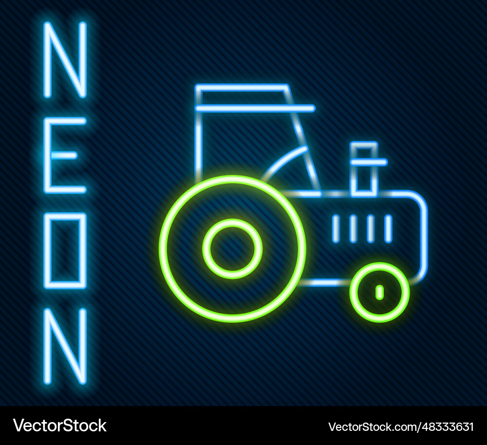 Glowing neon line tractor icon isolated on black Vector Image