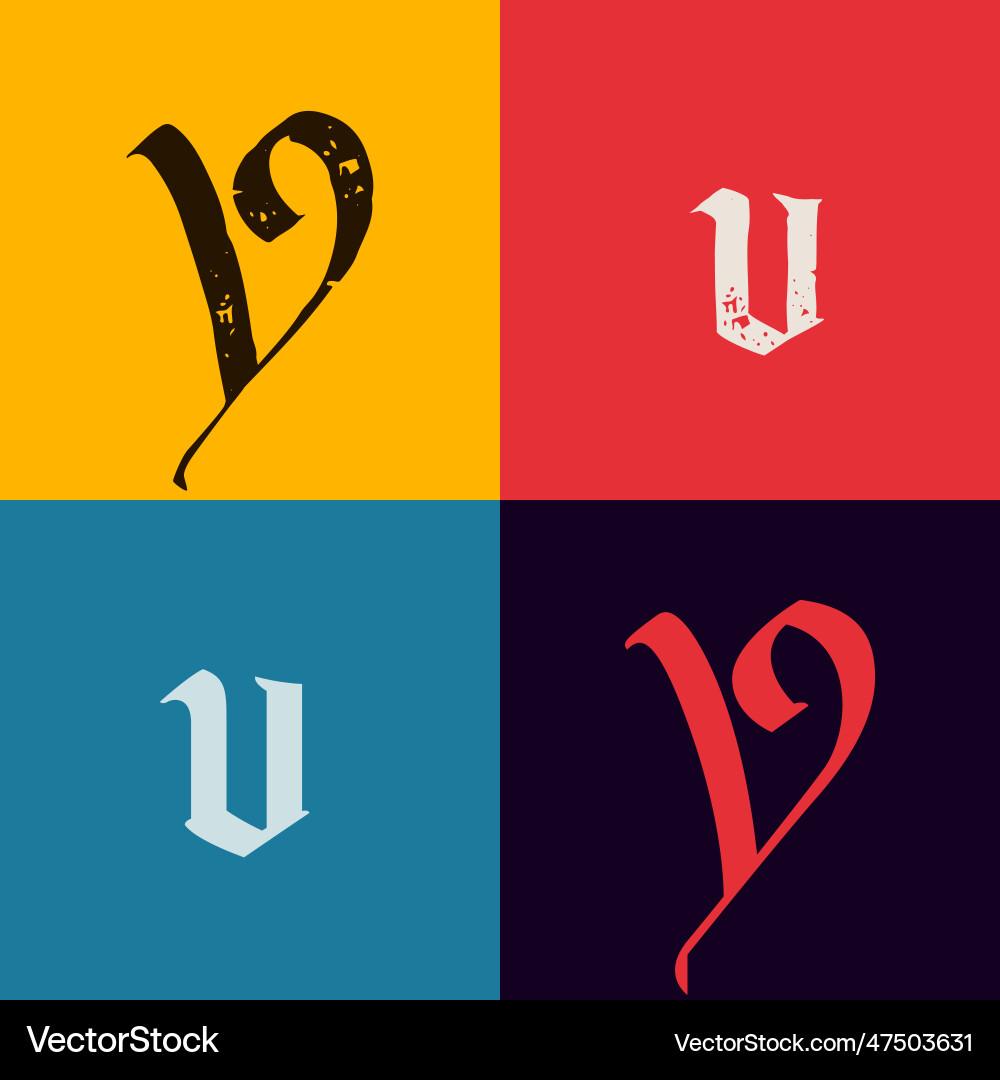 Gothic style letter v logo calligraphy uppercase Vector Image