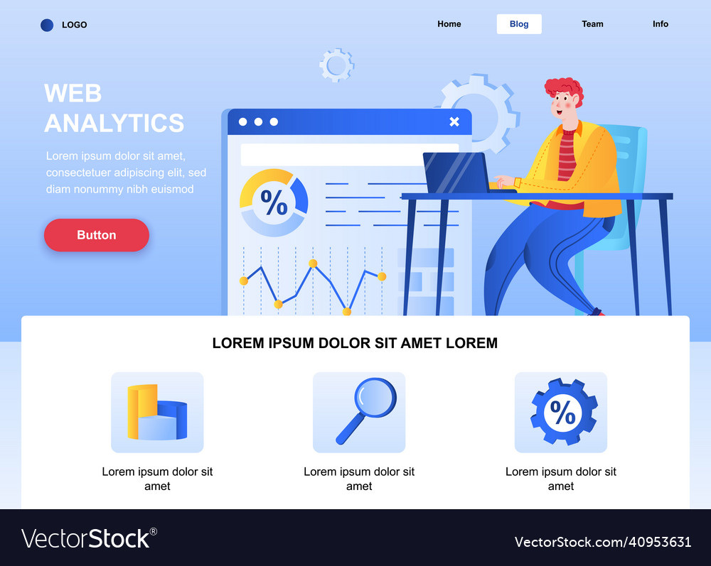Web analytics flat landing page analyst analyzing Vector Image