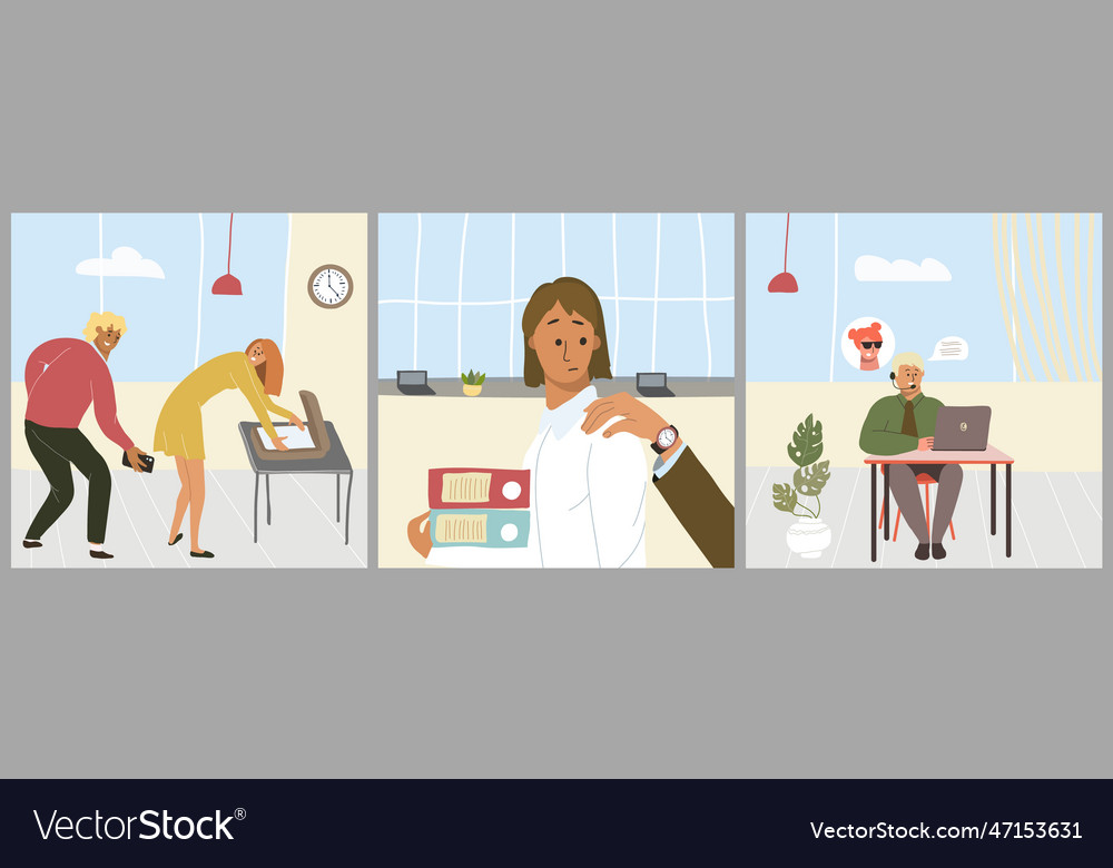 Work harassment square compositions Royalty Free Vector