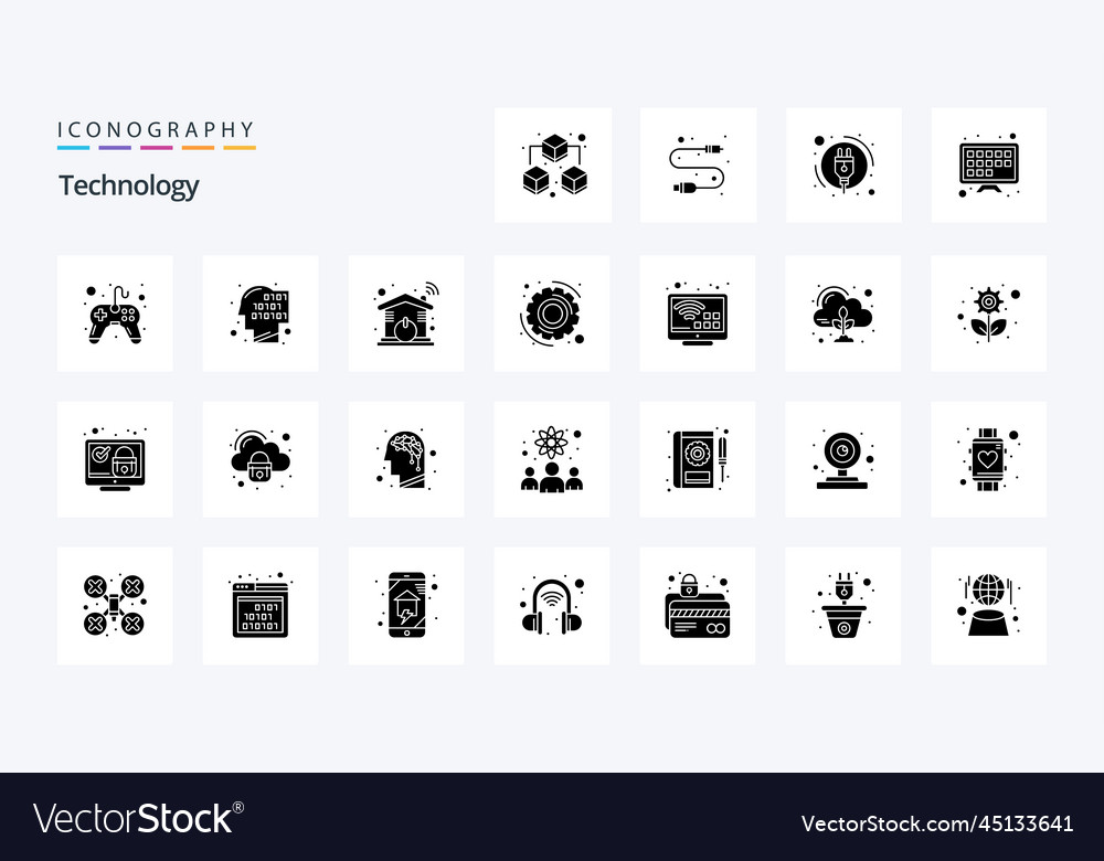 25 technology solid glyph icon pack icons Vector Image