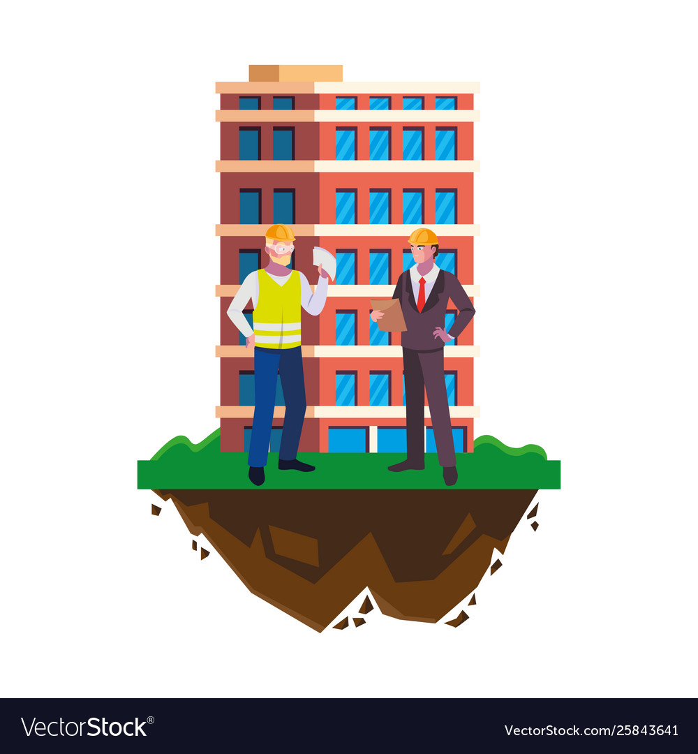 Builder constructor with engineer and building Vector Image