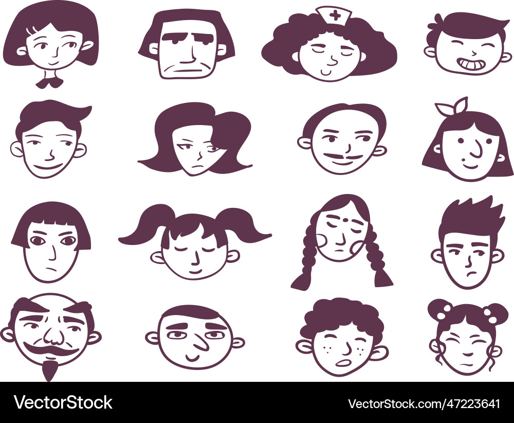 Doodle emoji face set hand drawn sketch style Vector Image