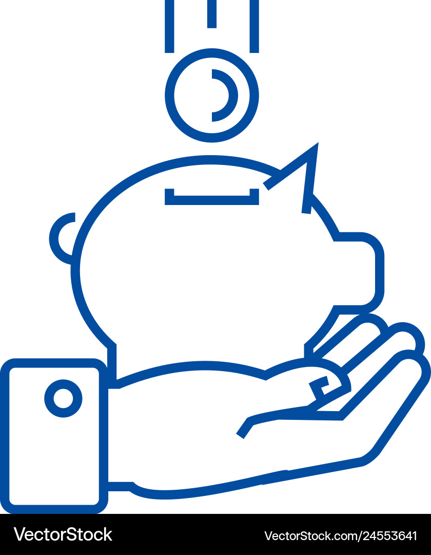 Hand with money pig line icon concept Royalty Free Vector