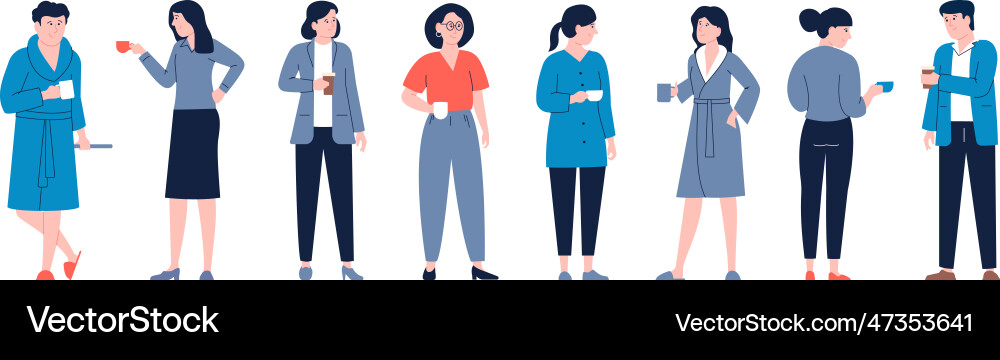 People with cups coffee tea or hot beverages Vector Image