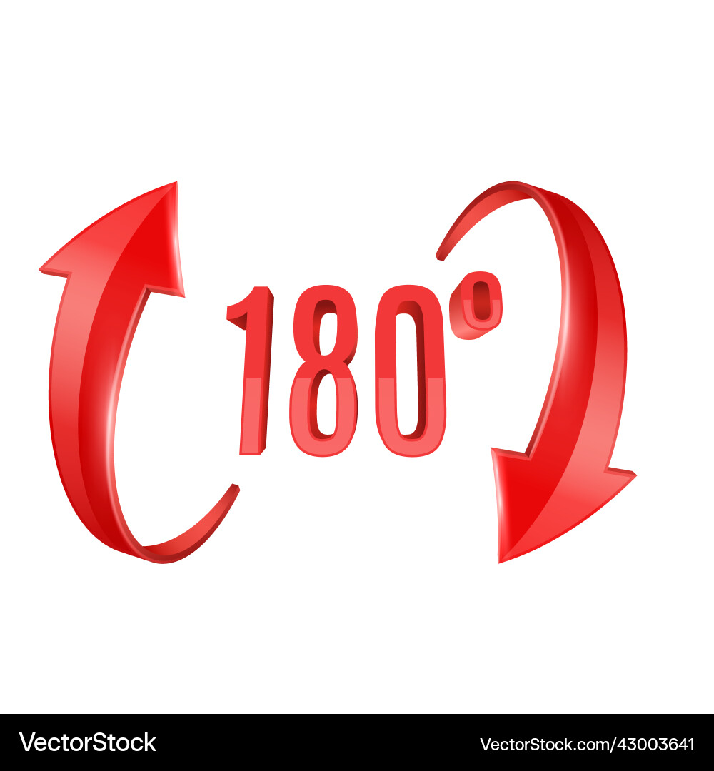 Red glossy 3d curve arrows and 180 degrees sing Vector Image