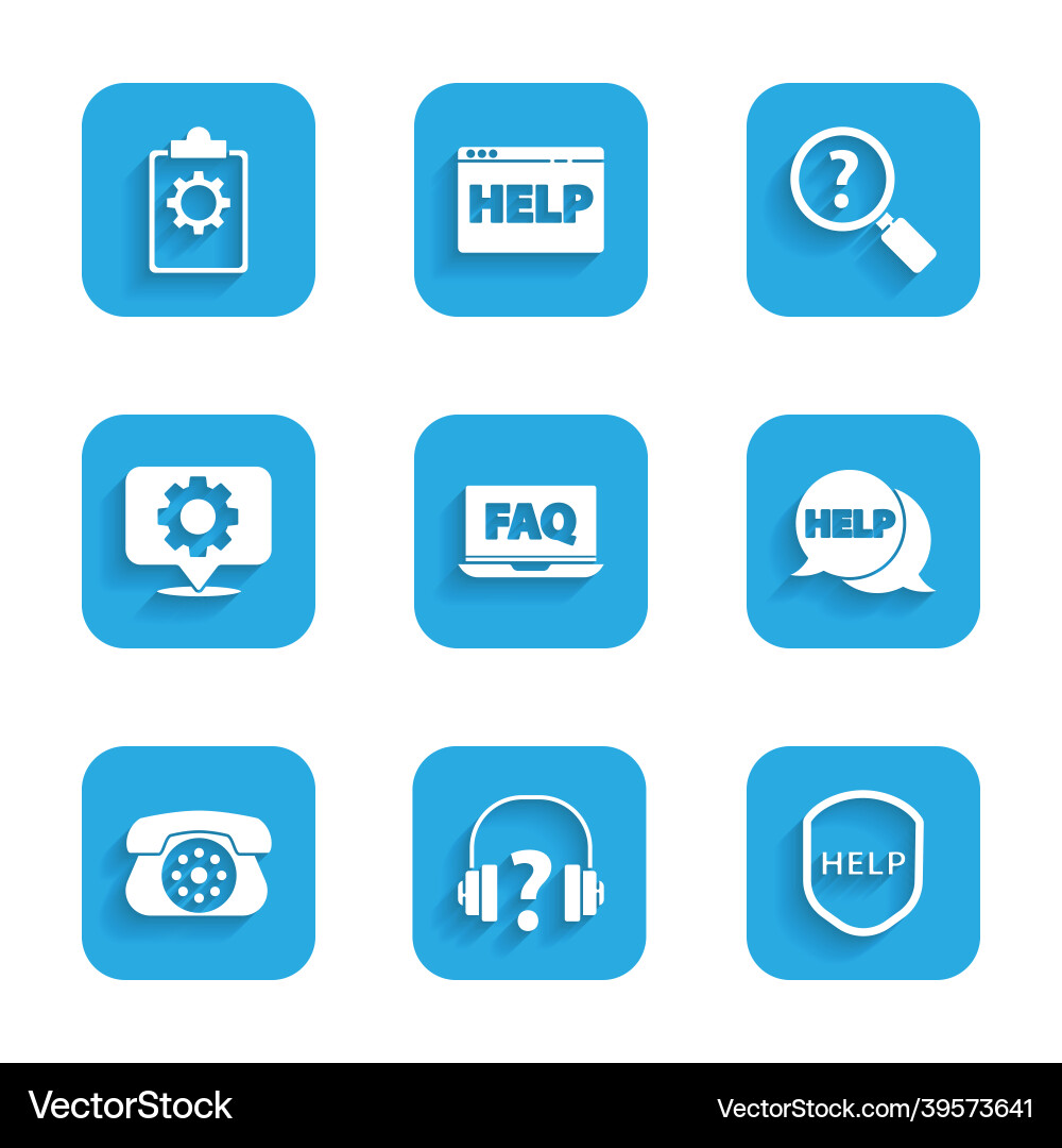 Set laptop and faq headphones shield with text Vector Image