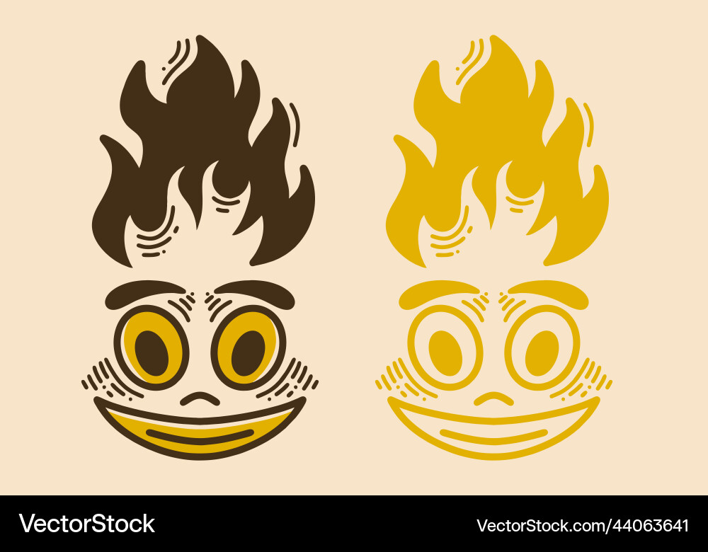 Smiling face with fire flame on it retro vintage Vector Image