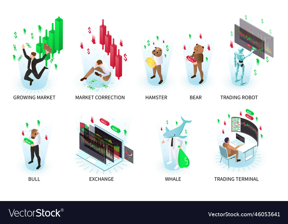 Trading isometric recolor set Royalty Free Vector Image Trading isometric recolor set Royalty Free Vector Image