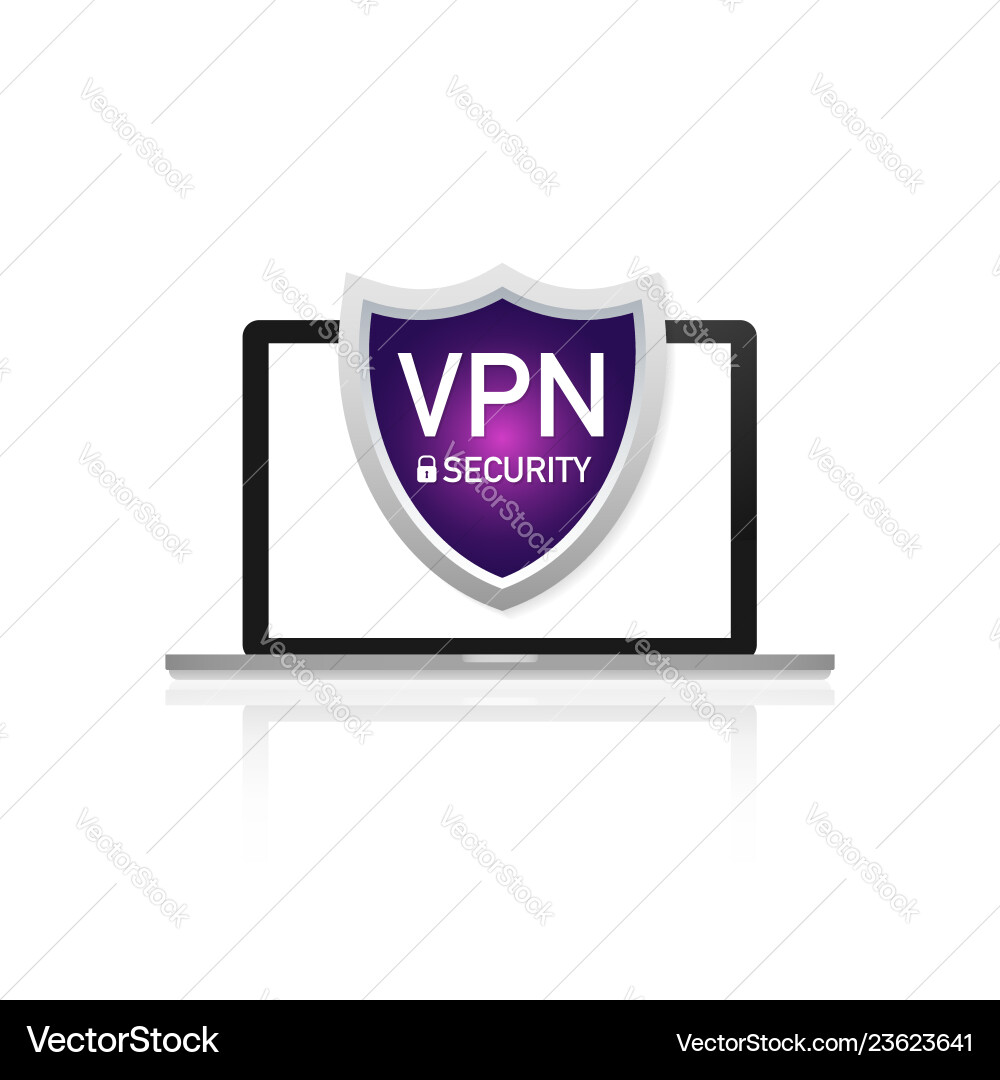 Vpn safety shield sign on laptop screen white Vector Image