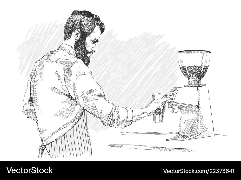 Young barista man in pencil Royalty Free Vector Image