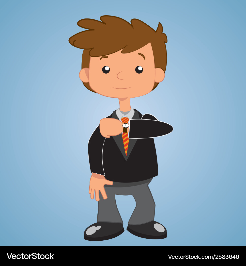An elegant boy looking at his watch in blue Vector Image