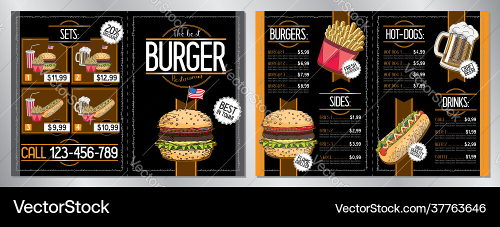 Burger restaurant bar menu template burgers Vector Image