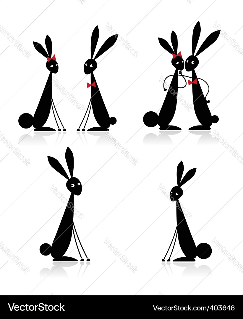 Couples of rabbits black silhouette Royalty Free Vector