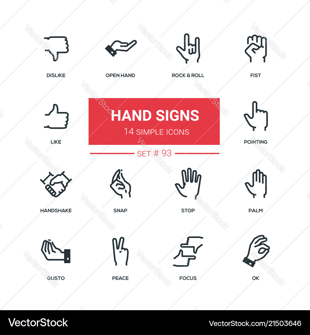 Hand signs - flat design style icons set Vector Image